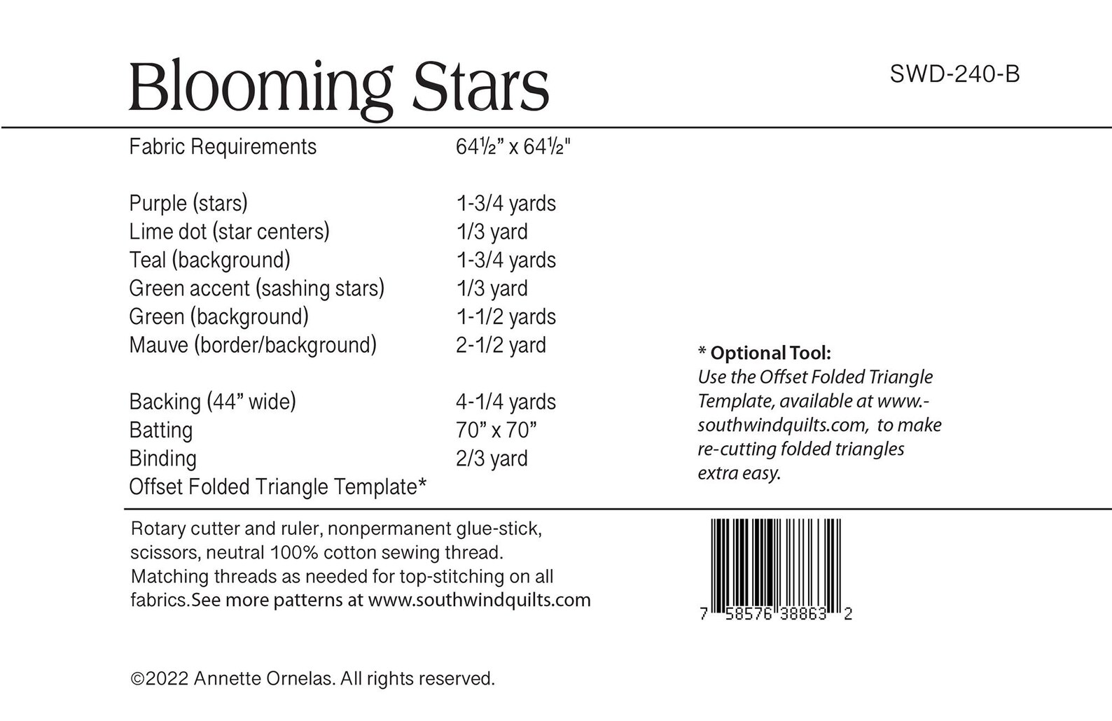 Blooming Stars Quilt Quilting Pattern From Southwind Designs BRAND NEW ...