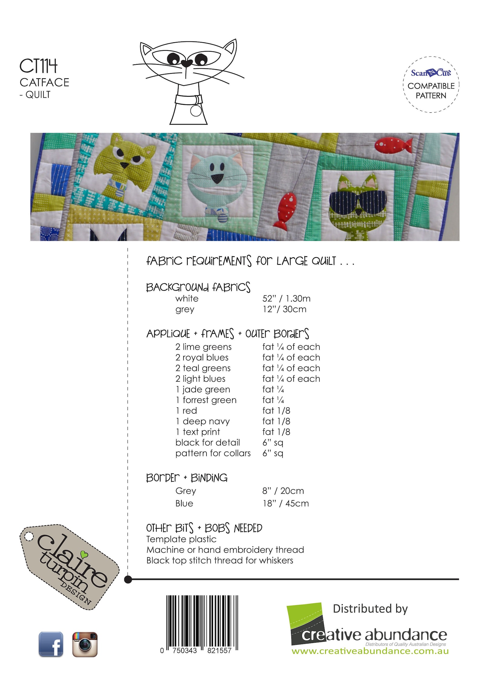 Catface Quilt Applique Quilting Pattern From Claire Turpin Design BRAND ...