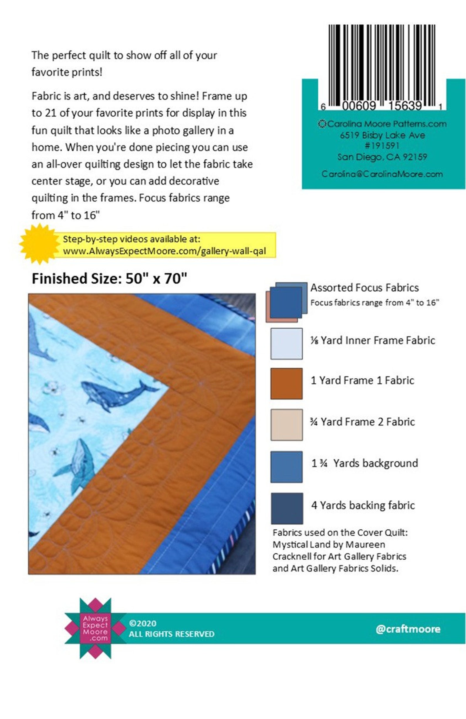 Gallery Wall Quilt Quilting Pattern From Carolina Moore Patterns BRAND ...