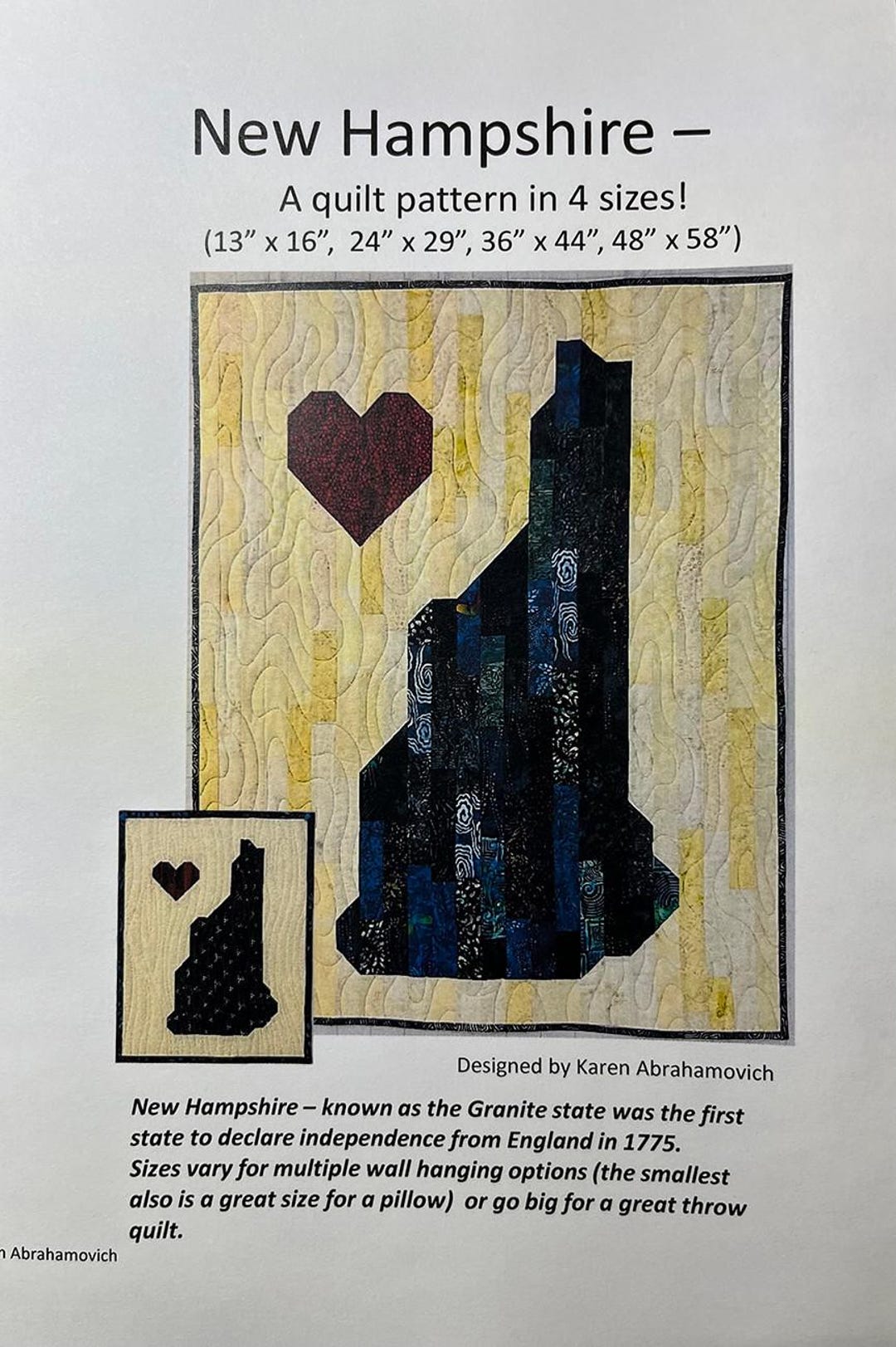 State of New Hampshire Quilt Quilting Pattern From Karen Abrahamovich ...