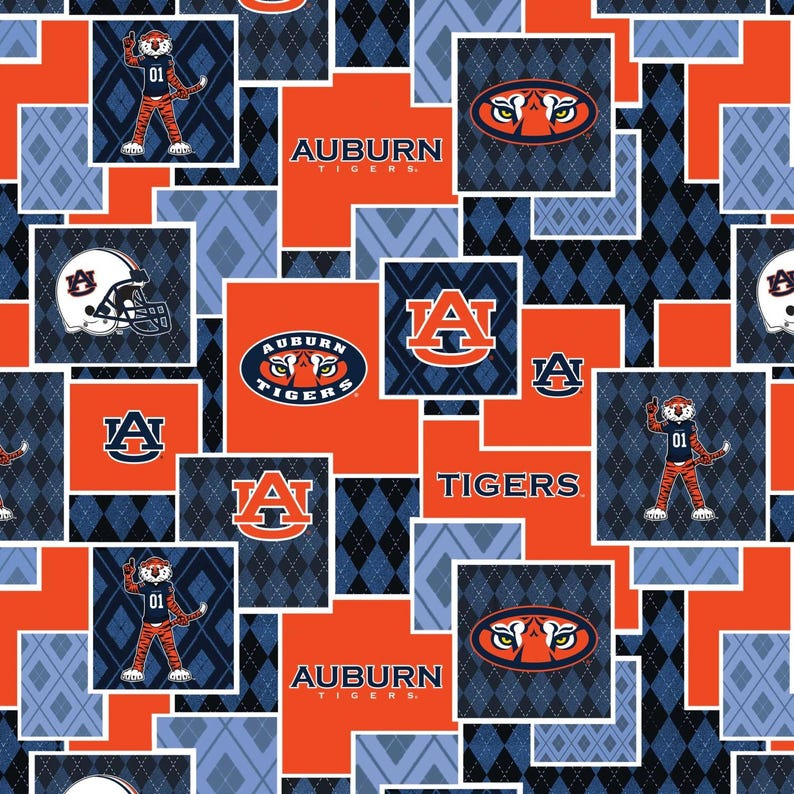 NCAA Auburn University Tigers Argyle Boxes Woven Cotton Fabric, Priced ...