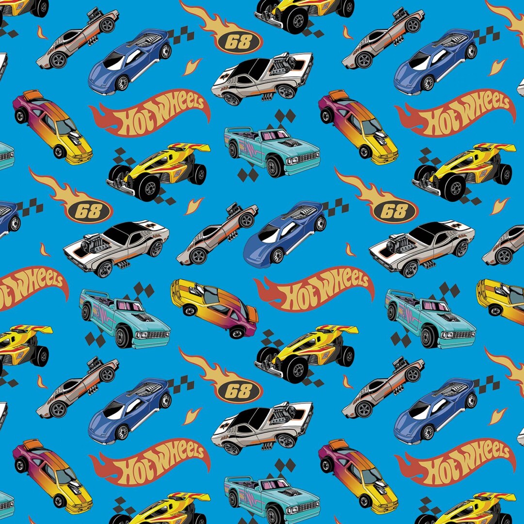Hot Wheels Made to Race Cars on Blue Woven Cotton Fabric Priced by the ...