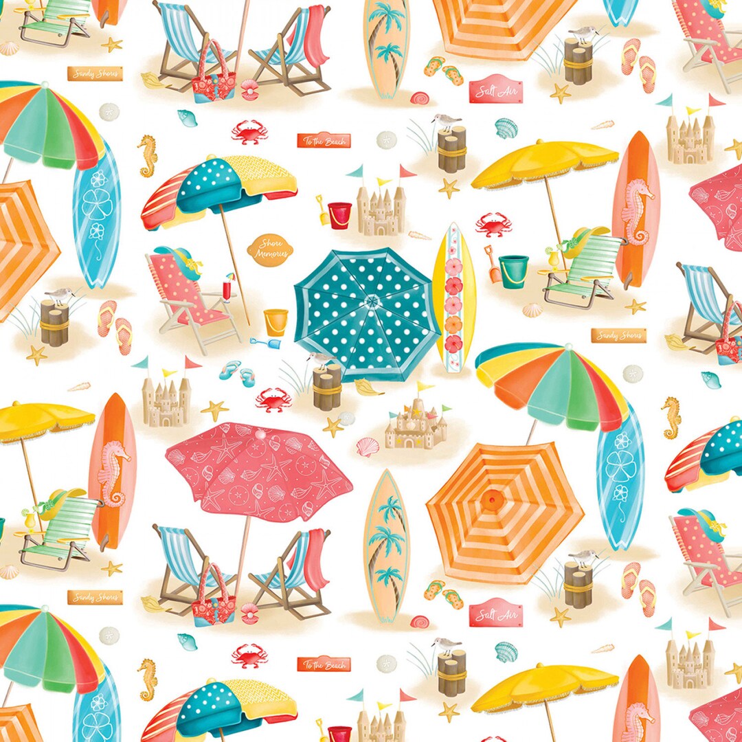 Sun and Fun Beach Retreat on Woven Cotton Fabric Priced by the HALF ...