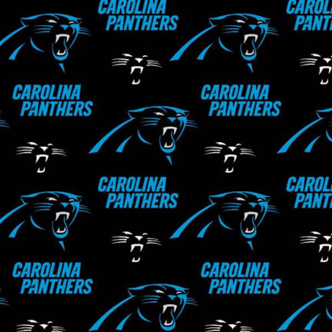NFL Football Carolina Panthers on Black Woven Cotton Fabric Priced by ...