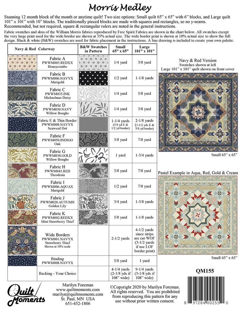 Morris Medley Quilt Quilting Pattern, From Quilt Moments BRAND NEW ...
