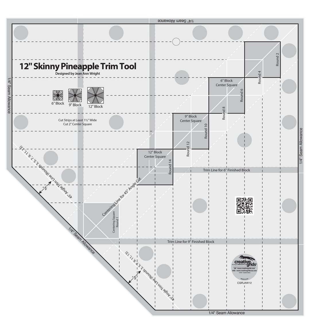 12 Inch Skinny Pineapple Trim Tool Quilting Template Ruler From ...