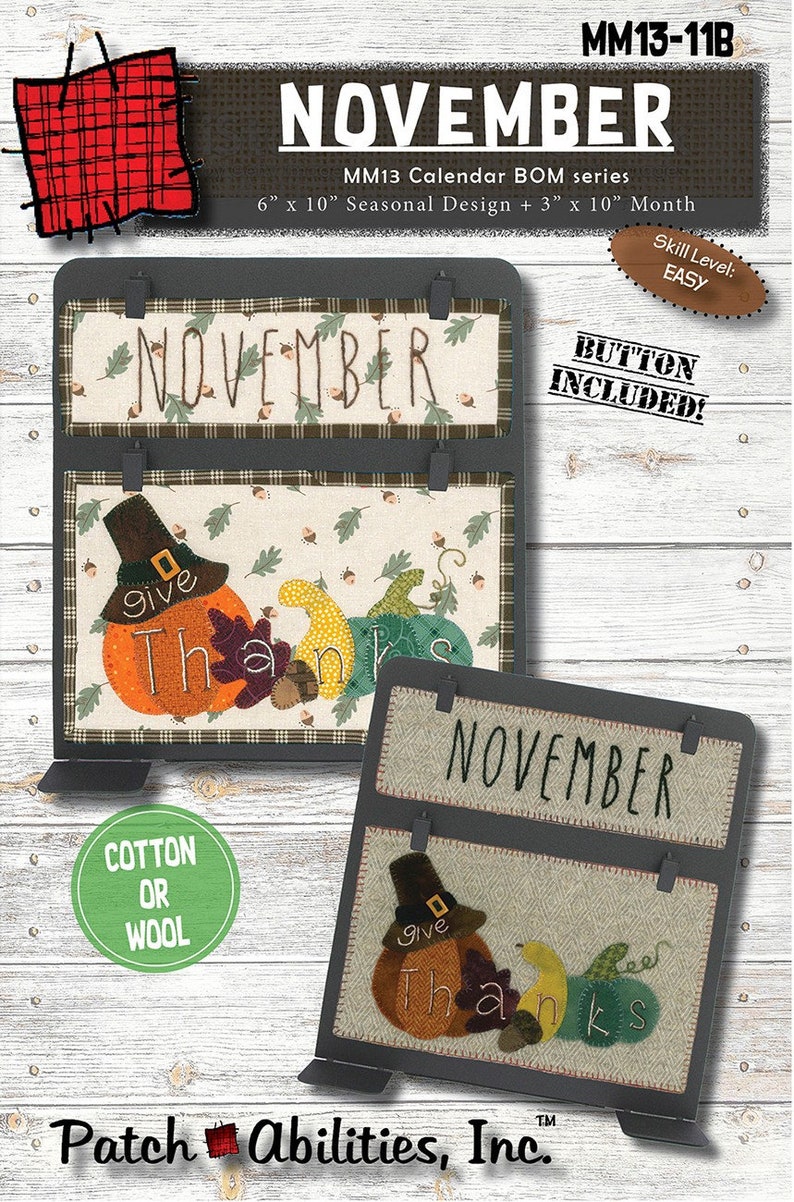 November Calendar BOM Series Quilting Pattern, From Patch Abilities ...