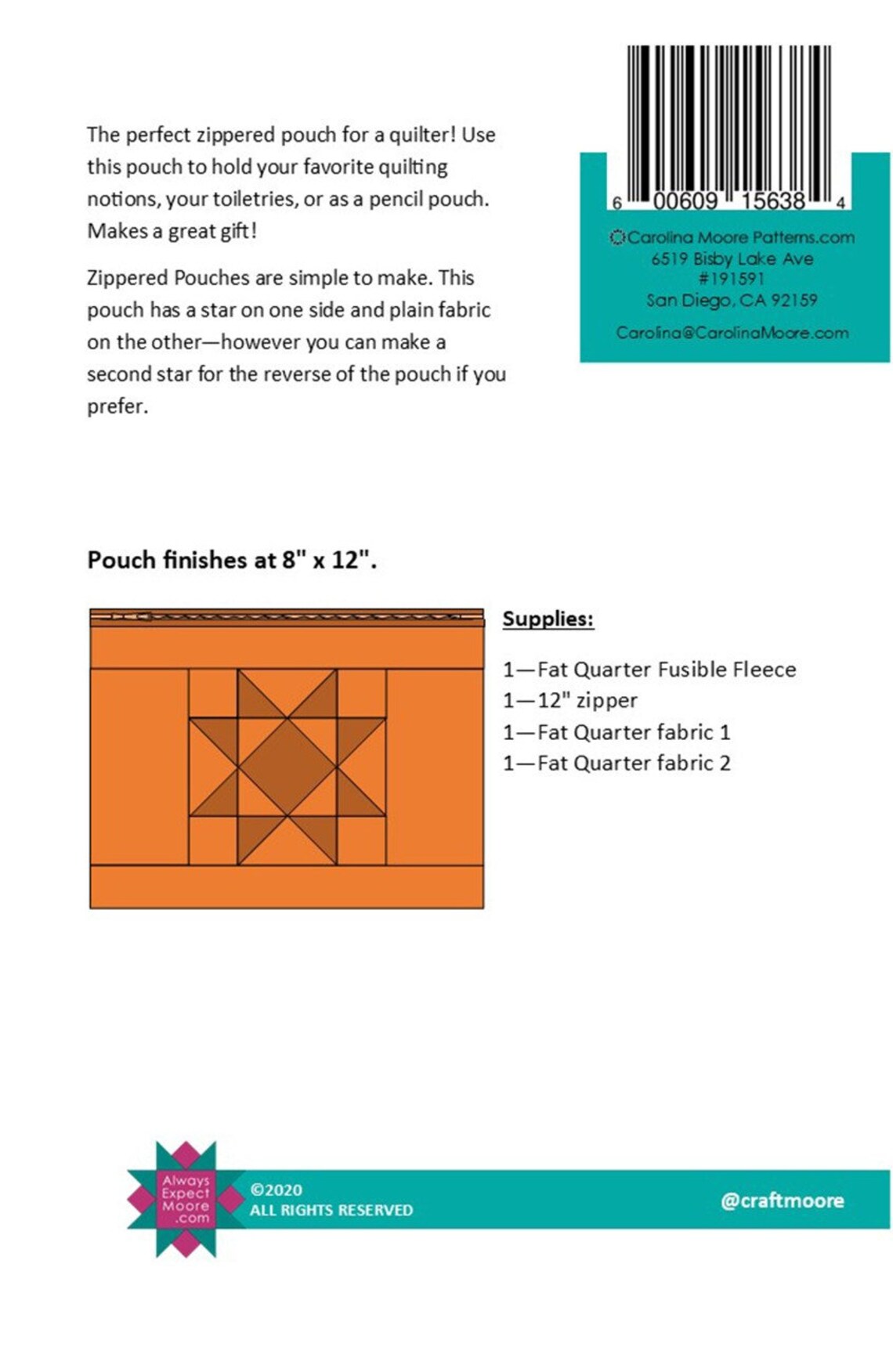 Sawtooth Zip Pouch Quilting Pattern From Carolina Moore Patterns BRAND ...