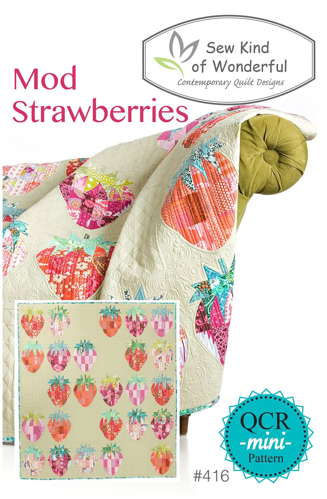 QCR Mini- Mod Strawberries Quilt, A Pieced Quilting Pattern by Sew Kind ...