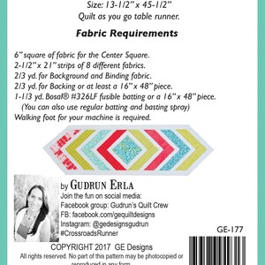 Crossroads Table Runner Quilting Pattern From G.E. Quilt Designs BRAND ...