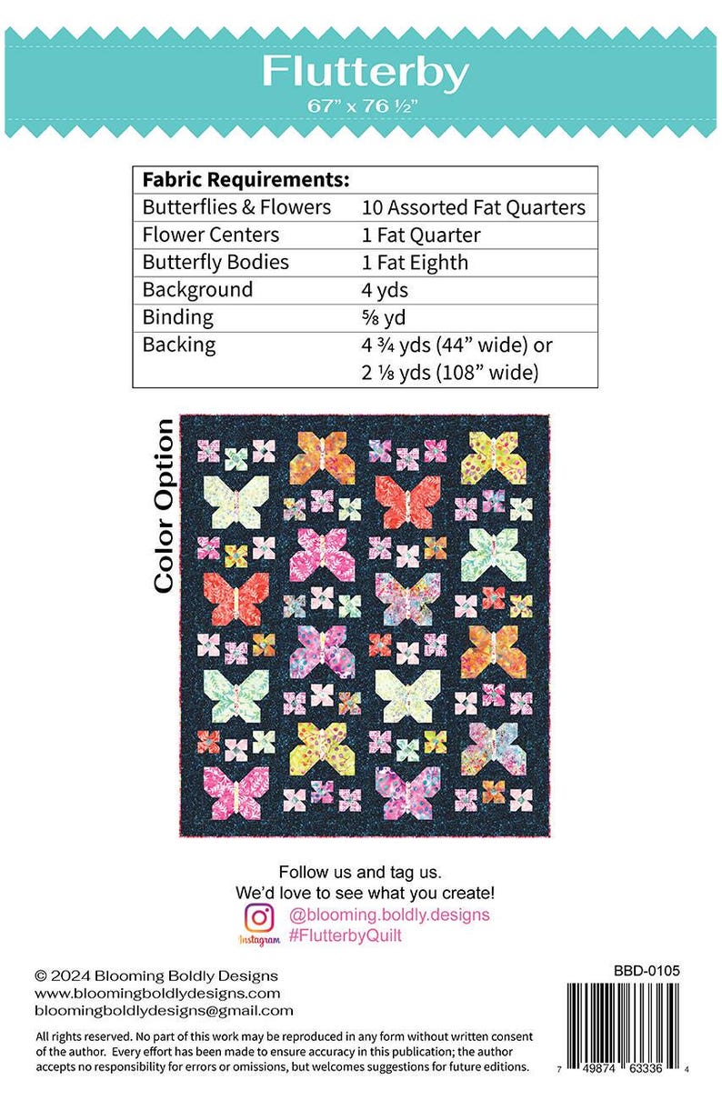 Flutterby Quilt Quilting Pattern From Blooming Boldly BRAND NEW, Please ...
