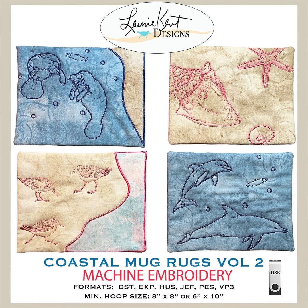 Coastal Mug Rugs Vol. 2 Machine Embroidery Pattern, From Laurie Kent ...