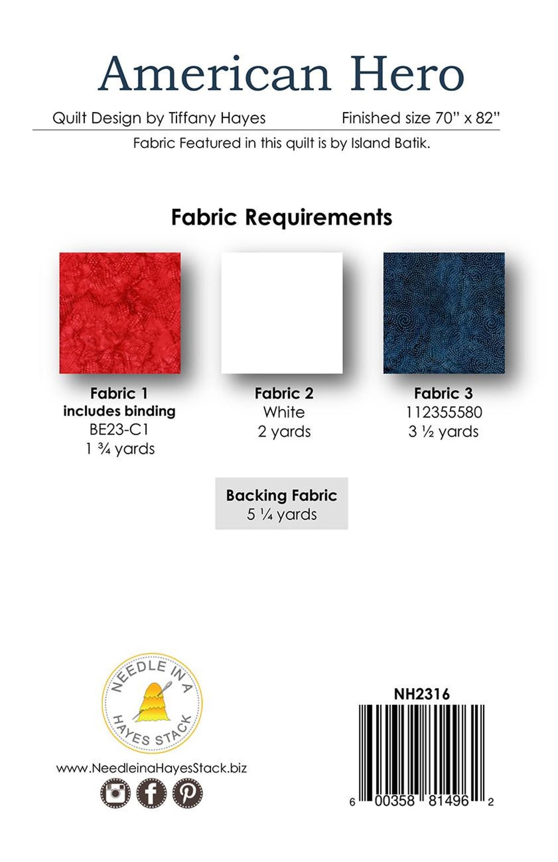 American Hero Quilt Quilting Pattern, From Needle in A Hayes Stack ...