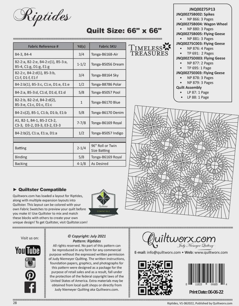 Riptides Quilt Quilting Pattern, From Quiltworx by Judy Niemeyer BRAND ...