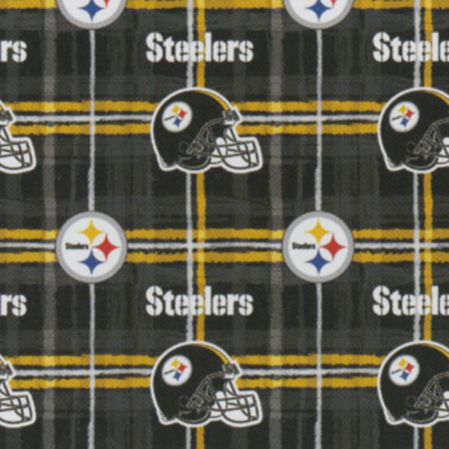 NFL Football Pittsburgh Steelers Plaid on Black Flannel Cotton Fabric ...