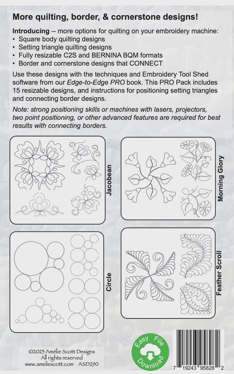 Edge to Edge Pro Pack 2, for Quilting on Your Embroidery Machine ...