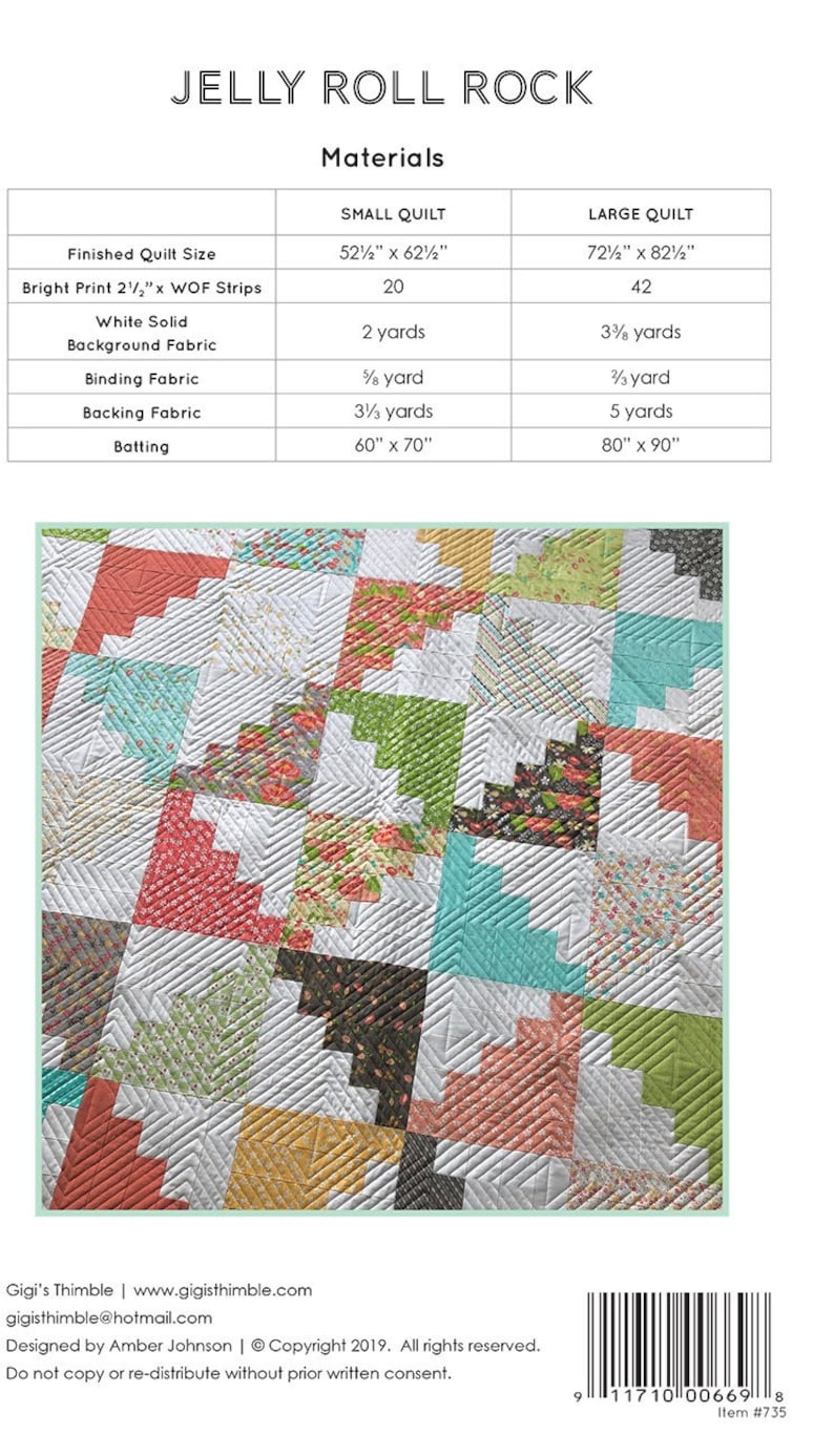 Jelly Roll Rock Quilt Quilting Pattern From Gigi's Thimble BRAND NEW ...