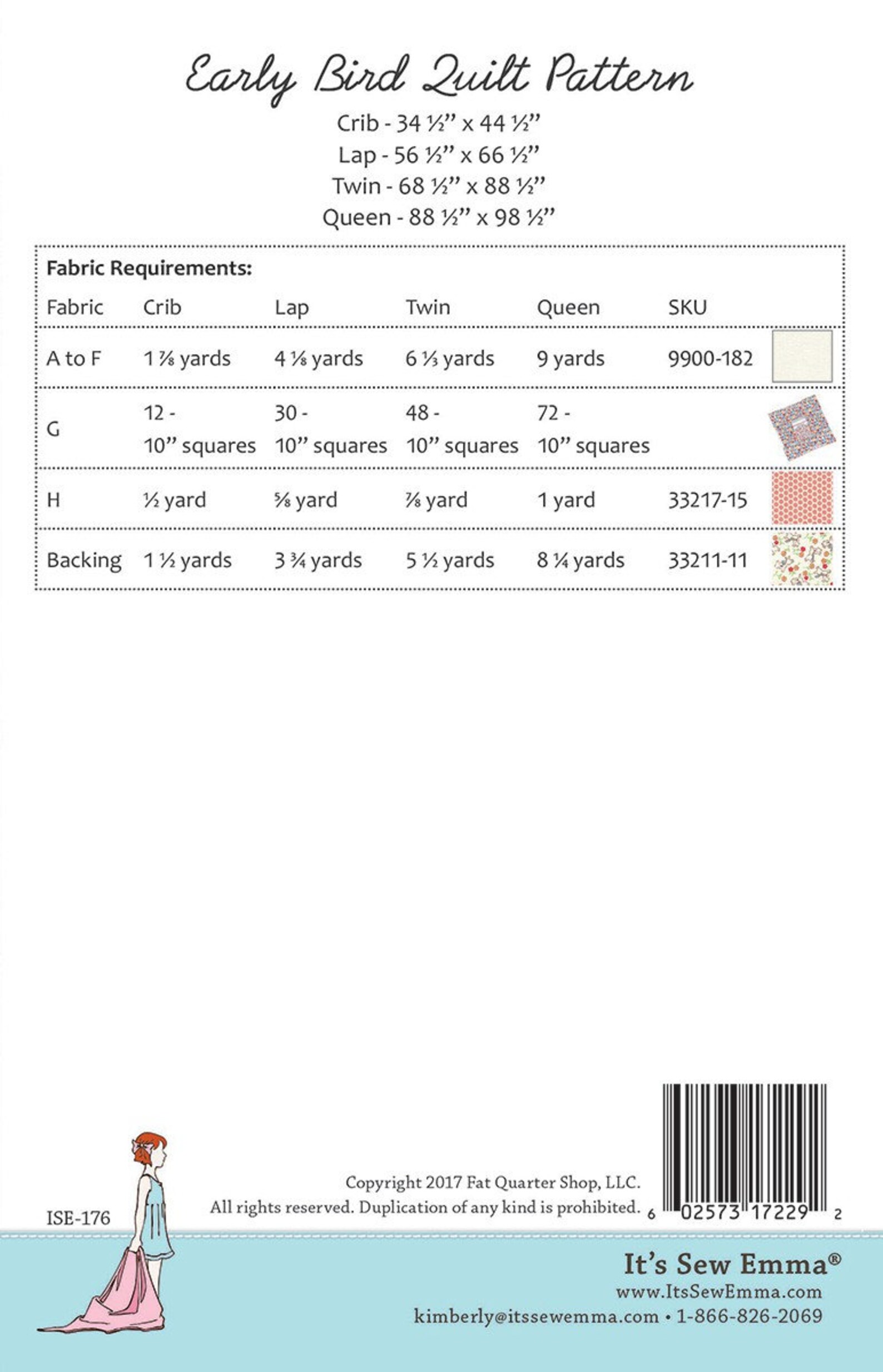 Early Bird Quilt Quilting Pattern, by Nova Birchfield, From It's Sew ...