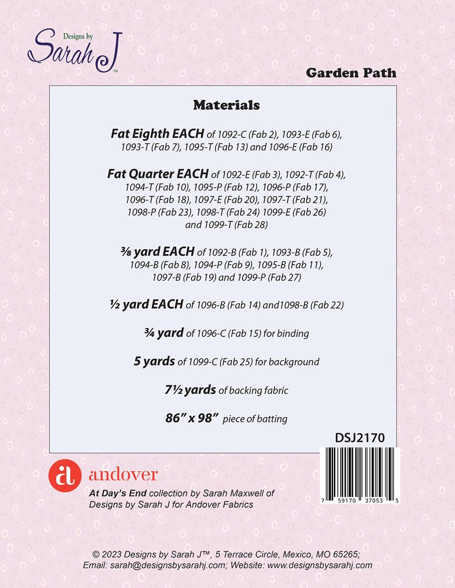 Garden Path Quilt Quilting Pattern, From Designs by Sarah J BRAND NEW ...