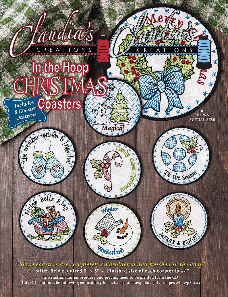 In the Hoop Christmas Coasters Machine Embroidery CD From - Etsy