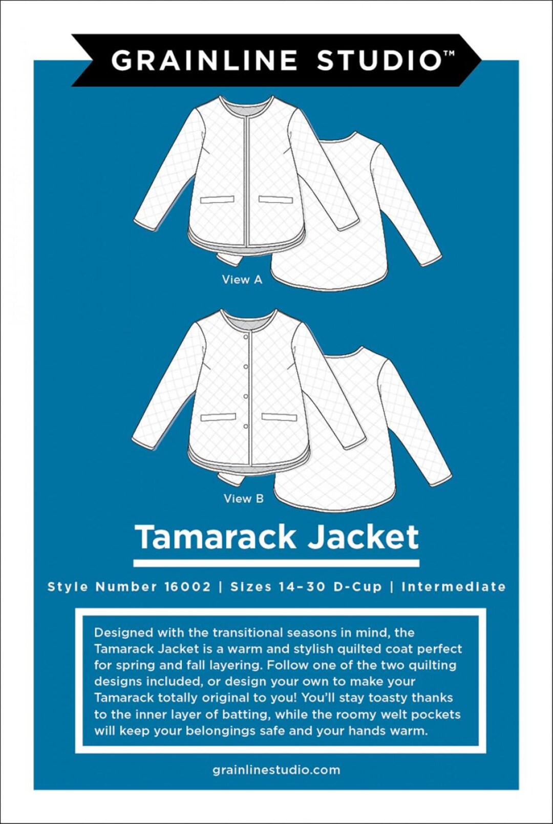 Tamarack Jacket Sewing Pattern, Sizes 14-30, From Grainline Studio LLC ...