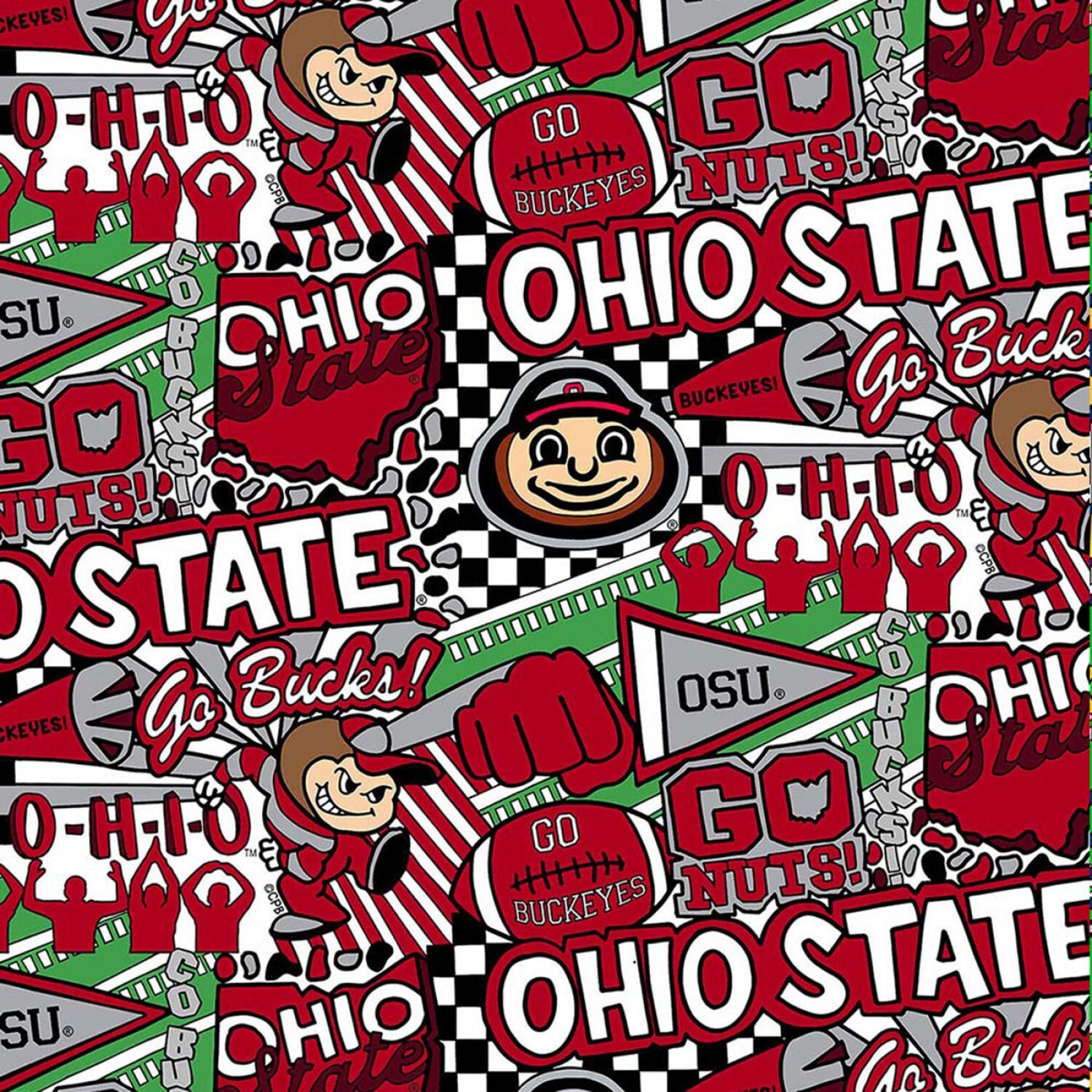 Ohio State University Buckeyes Pop Art Football All Over Cotton Fabric ...