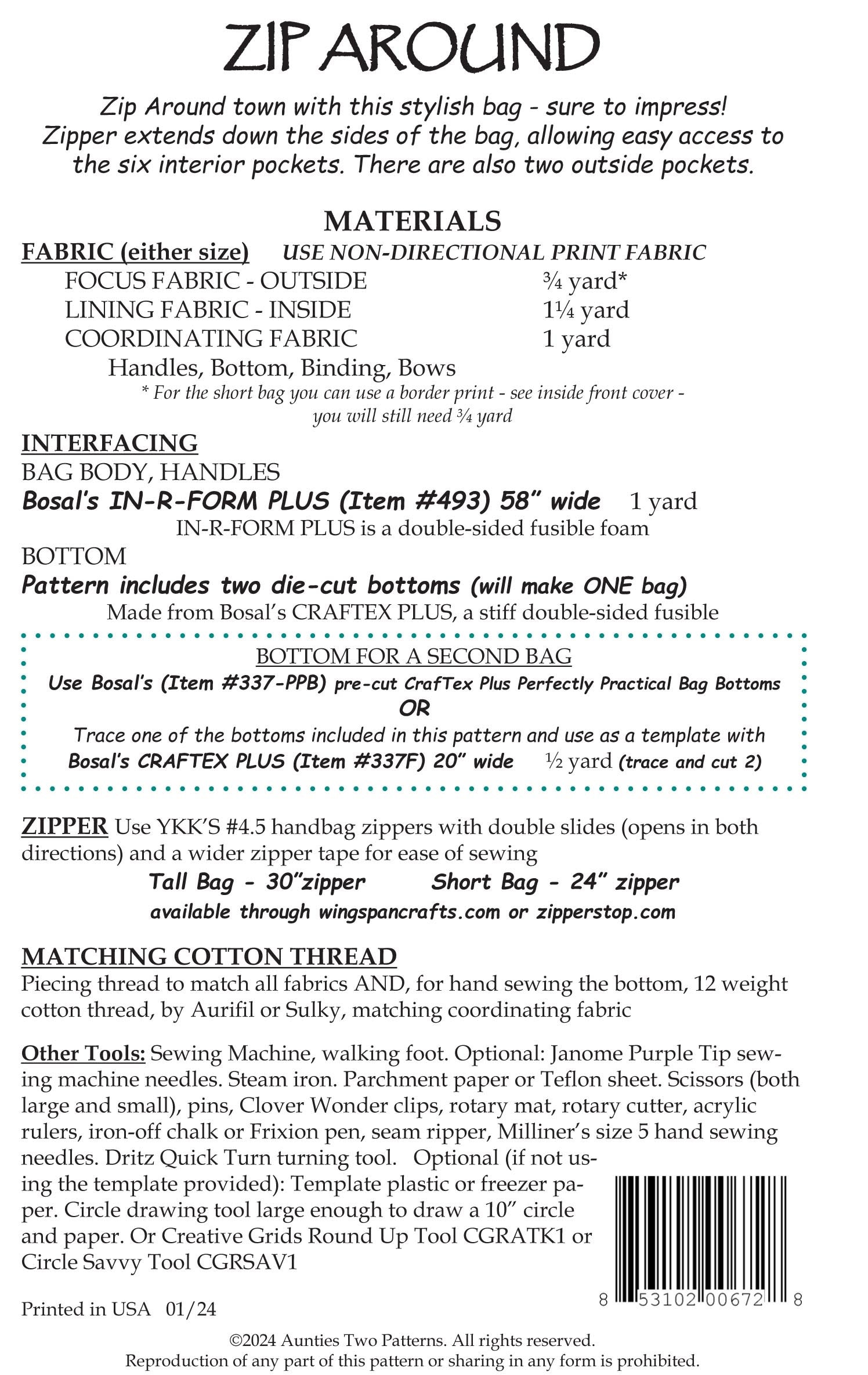 Zip Around Dome Top Bag, Sewing and Quilting Pattern, From Aunties Two ...
