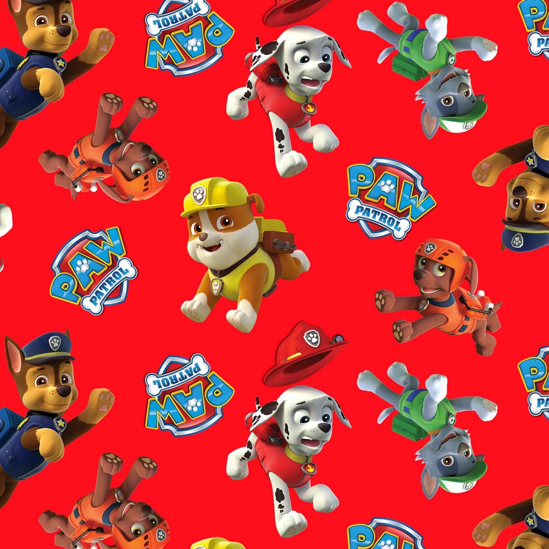 Red Paw Patrol Characters Toss Woven Cotton Fabric Material Priced by ...