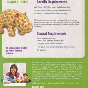 Heather Hippo Plush Toy Sewing Pattern From Funky Friends Factory NEW ...