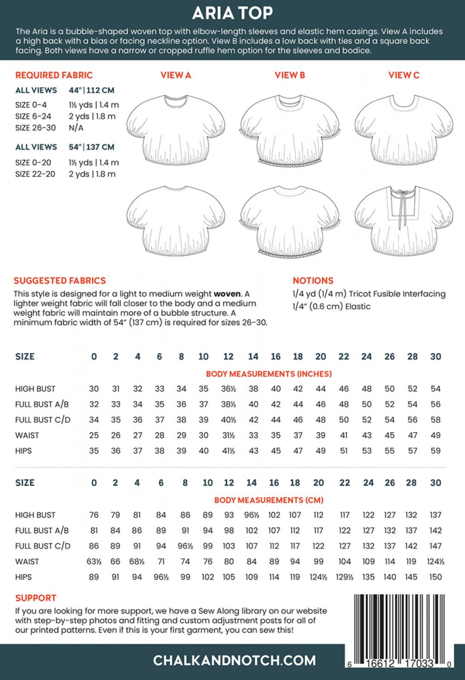 Aria Top Sewing Pattern, Make Sizes 0-30 With 2 Bust Cup Options, From ...
