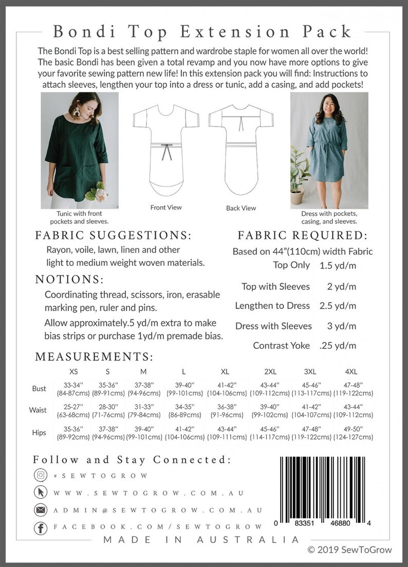 The Bondi Top Blouse Expansion Pack Sewing Pattern From Sew - Etsy