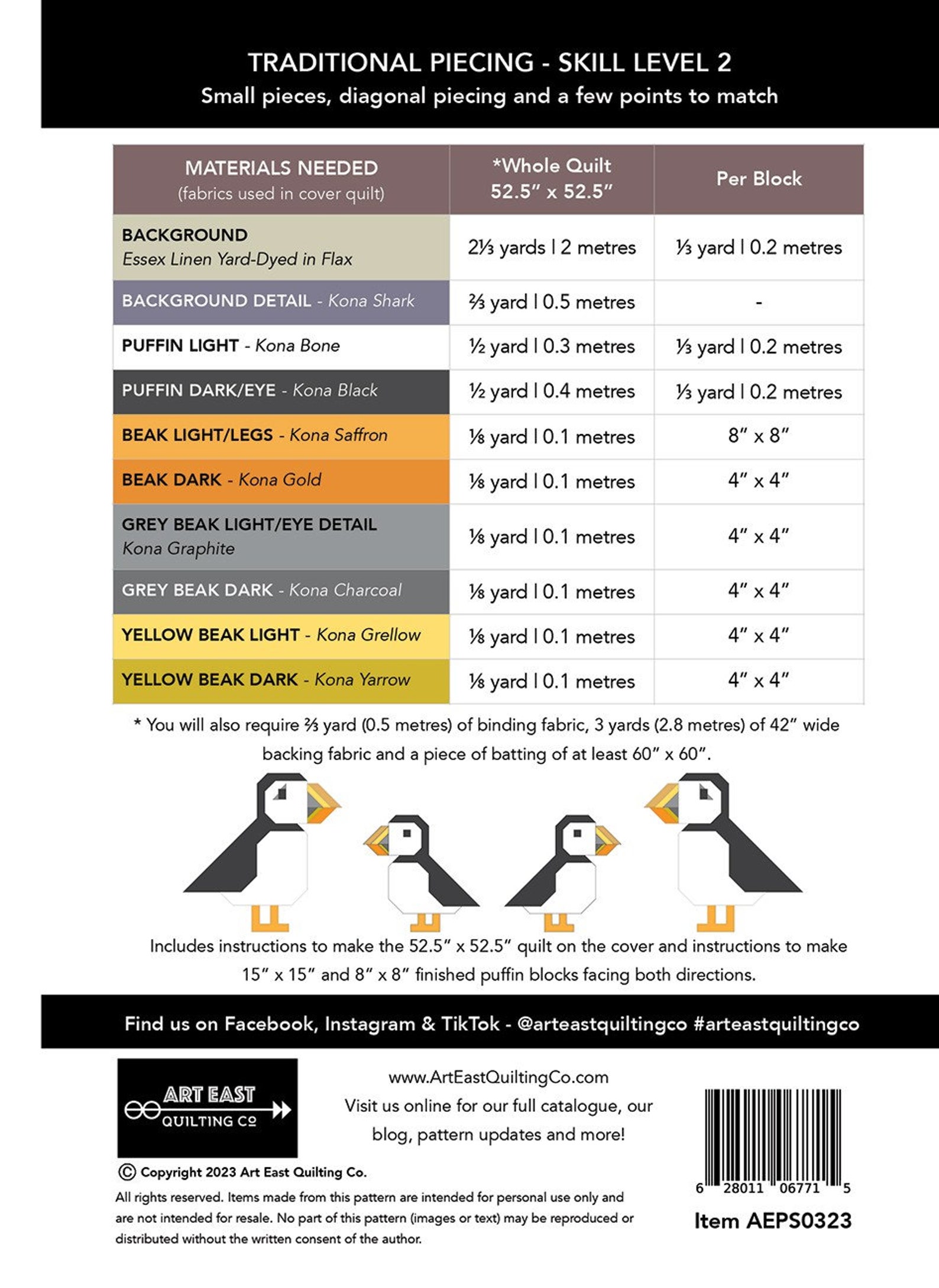 Puffin Star Quilt Quilting Pattern, From Art East Quilting Co. BRAND ...