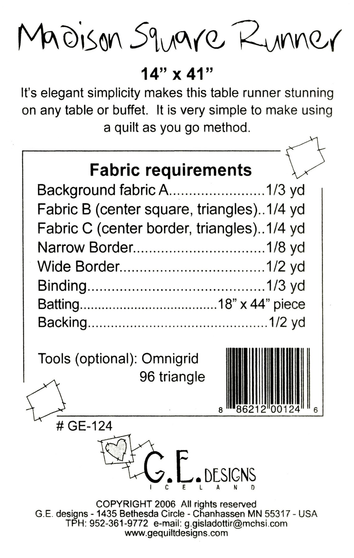 Madison Square Table Runner Quilting Pattern From G.E. Quilt - Etsy