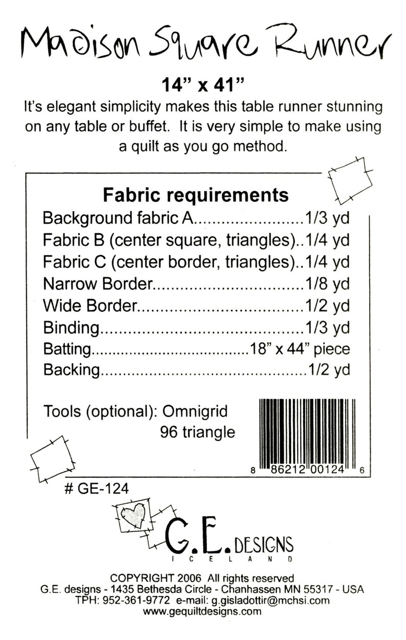 Madison Square Table Runner Quilting Pattern From G.E. Quilt - Etsy