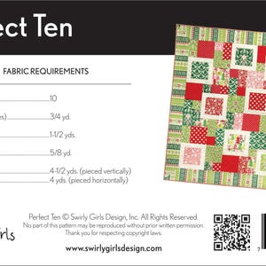 Perfect Ten Quilt Quilting Pattern, From Swirly Girls Design BRAND NEW ...