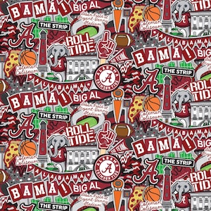 NCAA University of Alabama Crimson Tide Doodle Cotton Fabric, Priced by ...