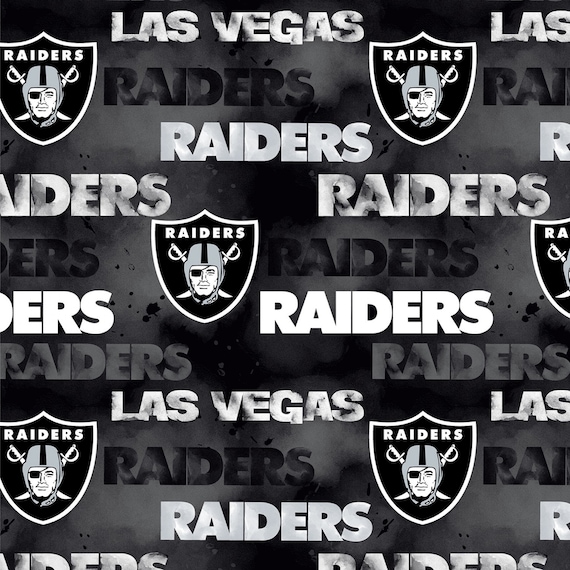 NFL Las Vegas Raiders Football Team All Over On Black Cotton Fabric Priced By The HALF Yard From Fabric Traditions NEW