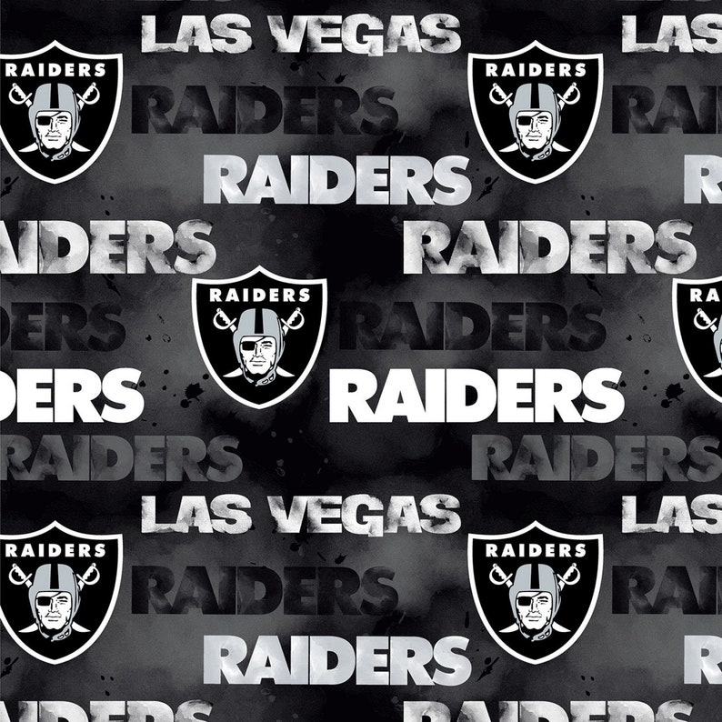 NFL Las Vegas Raiders Football Team All Over on Black Cotton Fabric ...