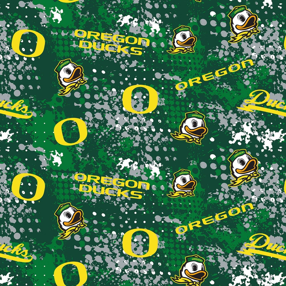 NCAA University of Oregon Ducks Splatter on Woven Green Cotton Fabric ...