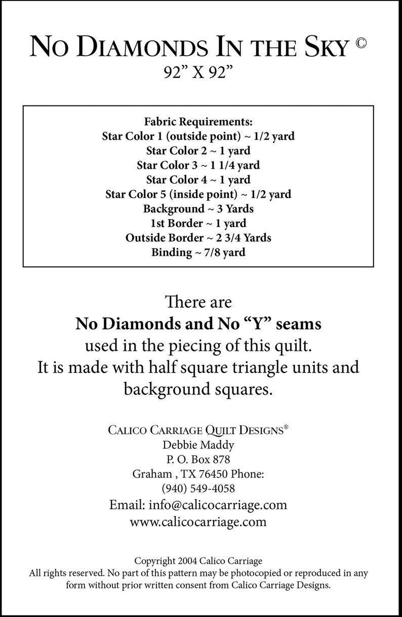 No Diamonds in the Sky Quilt Pattern From Calico Carriage - Etsy