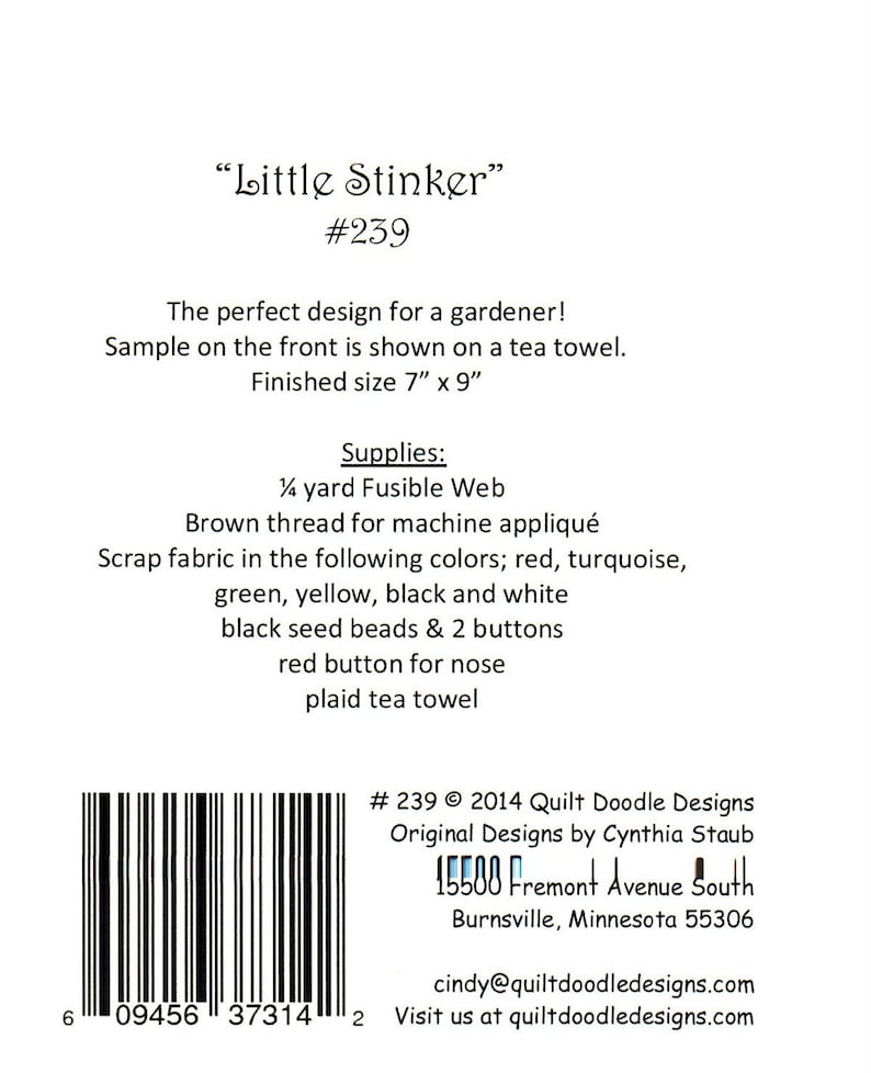 Little Stinker Skunk Quilting and Sewing Pattern, From Quilt Doodle ...