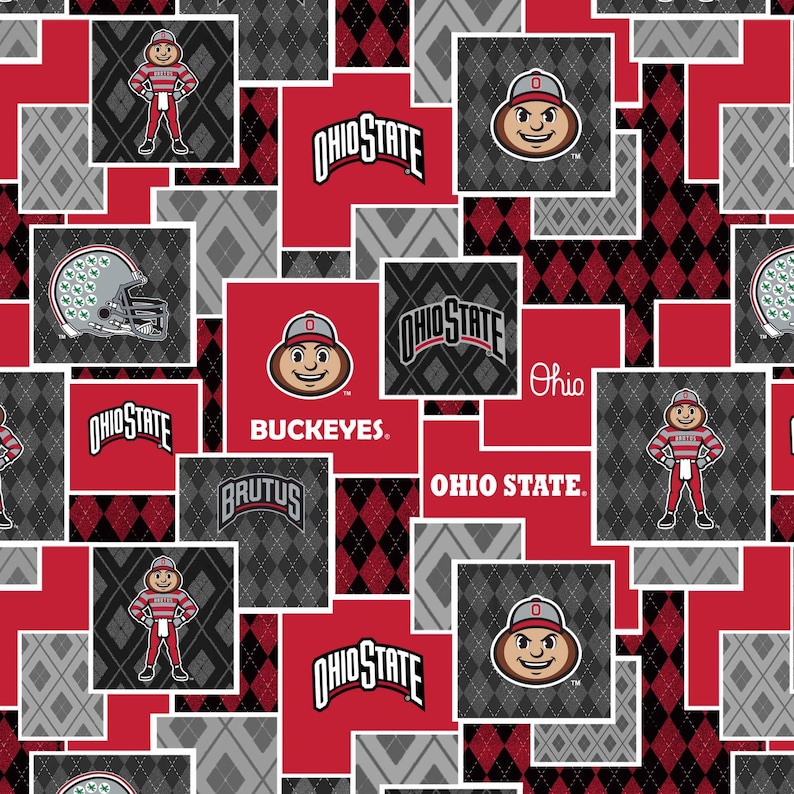NCAA Ohio State University Buckeyes Argyle Boxes on Cotton Fabric ...