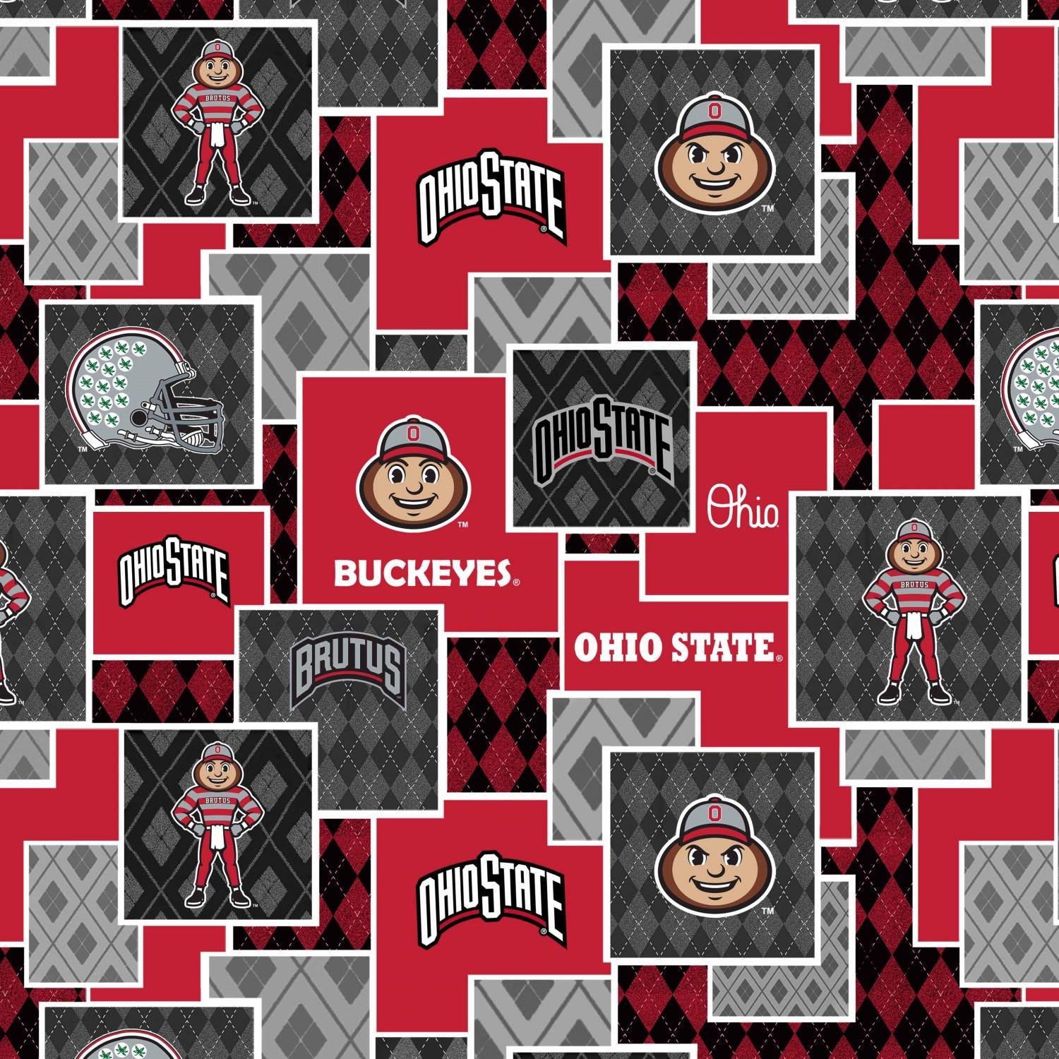 NCAA Ohio State University Buckeyes Argyle Boxes on Cotton Fabric ...