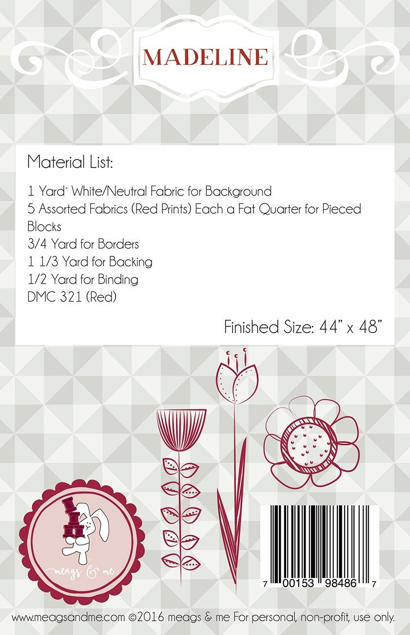 Madeline Quilt Applique Quilting Pattern From Meags and Me BRAND NEW ...