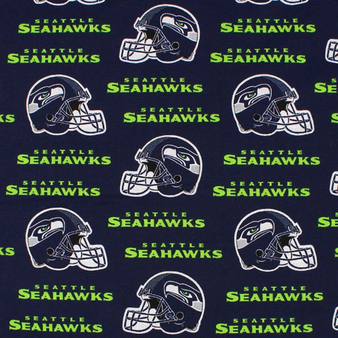 NFL Football Seattle Seahawks All Over on Blue Woven Cotton Fabric ...