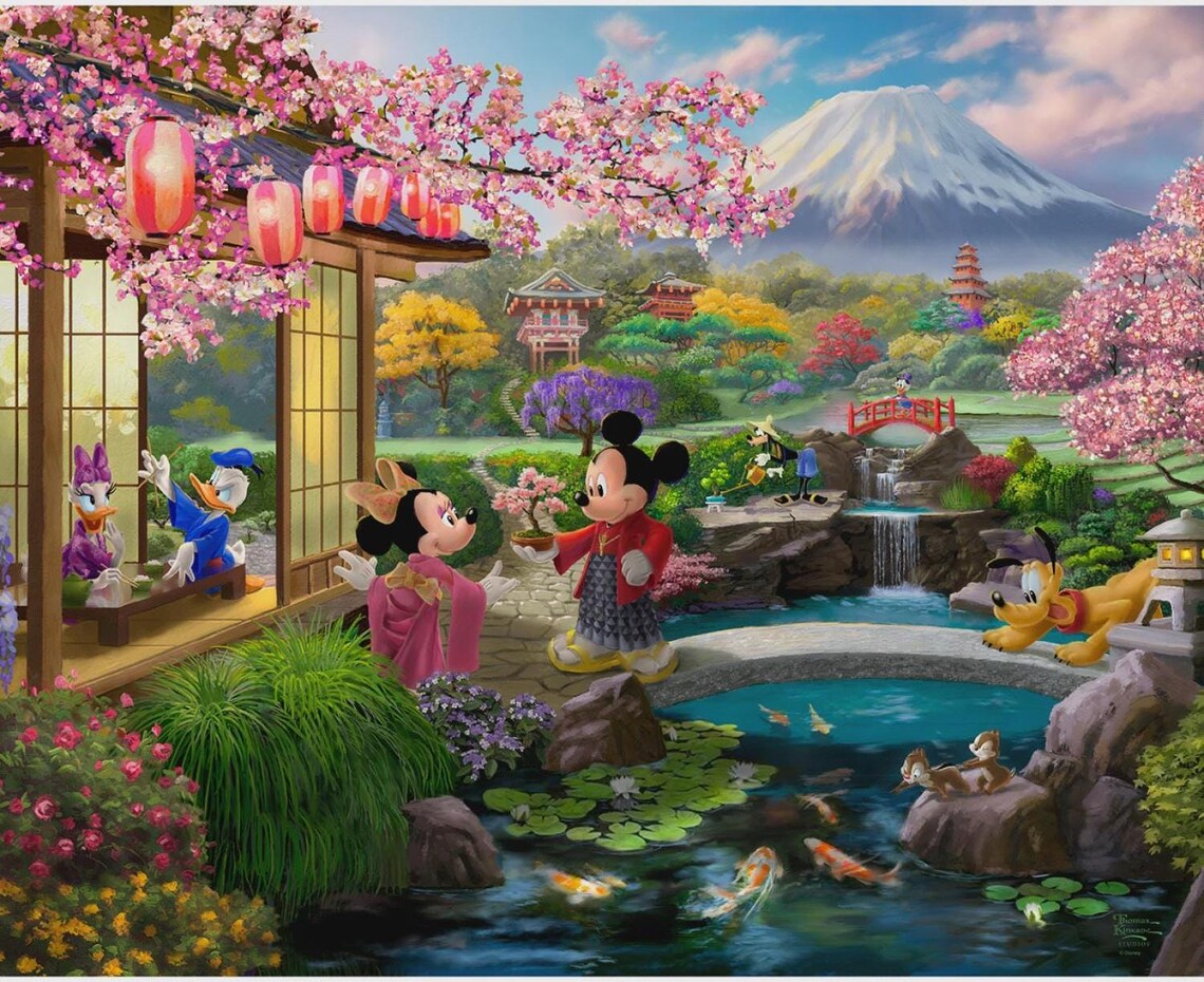 Disney Mickey and Minnie Mouse in Japan, 35in X 44in Panel, Woven ...