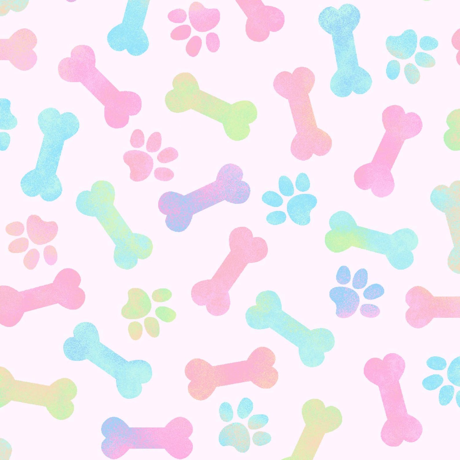 Colorful Dog Bones and Paw Prints on Woven Cotton Fabric, Priced by the ...