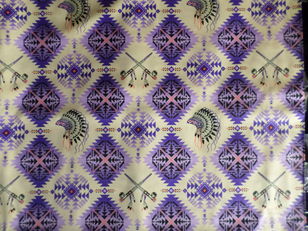 Purple Native Spirit Southwest Pattern All Over on Cream Woven Cotton ...
