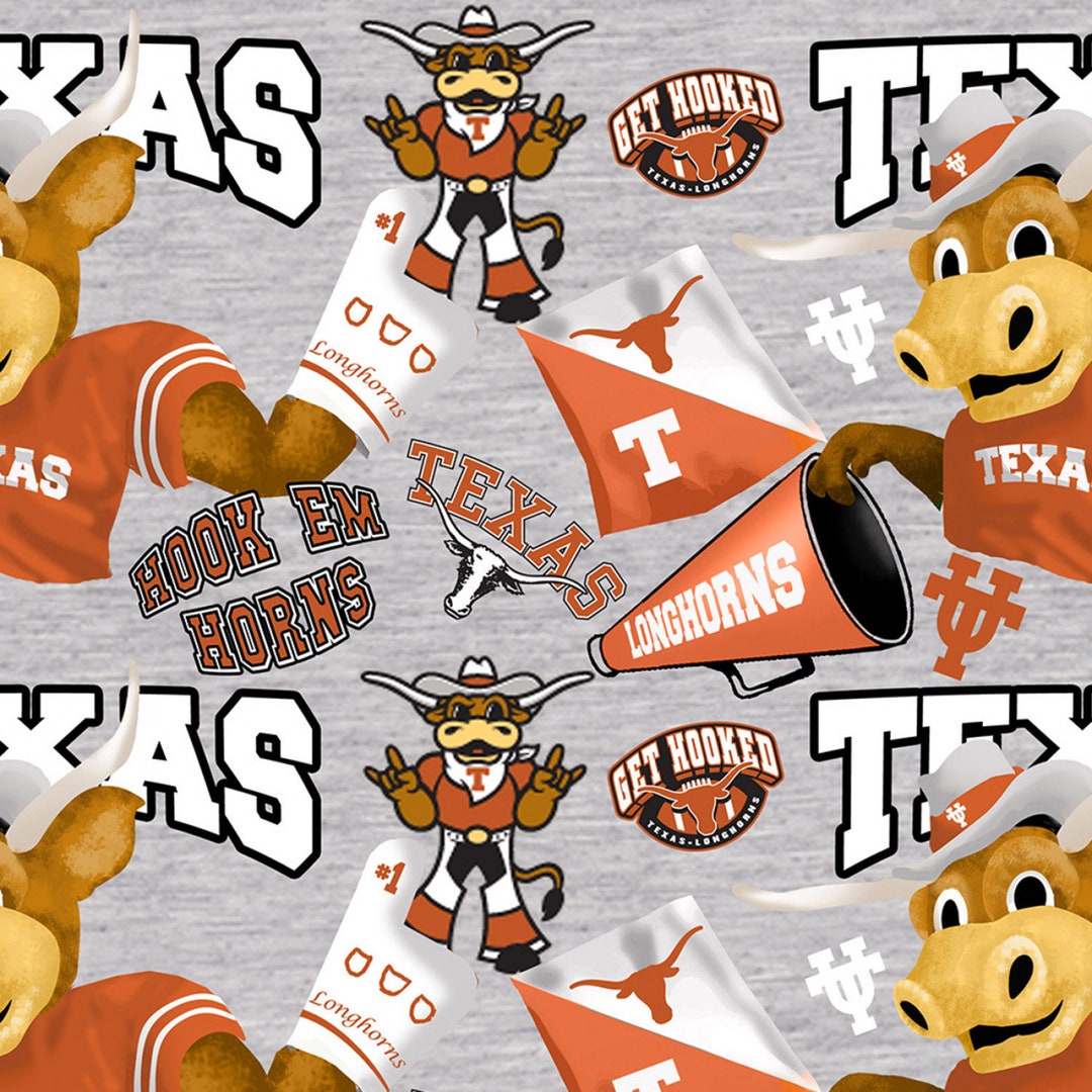 The University of Texas Longhorns Mascots Gray Cotton Fabric Priced by ...