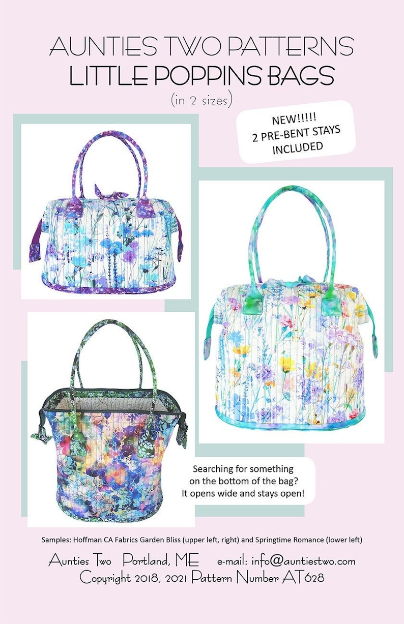 LITTLE POPPINS BAG Sewing Pattern, Two Bendable Stays Included, From ...